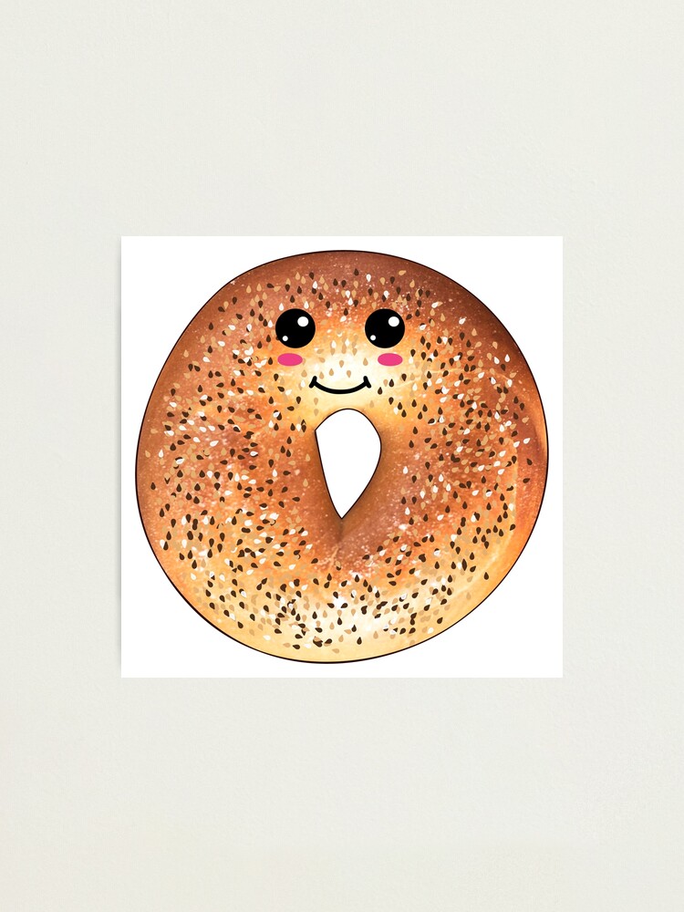"Kawaii Bagel - Cute Smiling Jewish Food Design" Photographic Print for ...