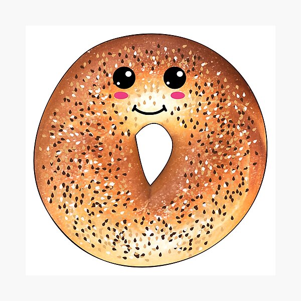 "Kawaii Bagel - Cute Smiling Jewish Food Design" Photographic Print for ...