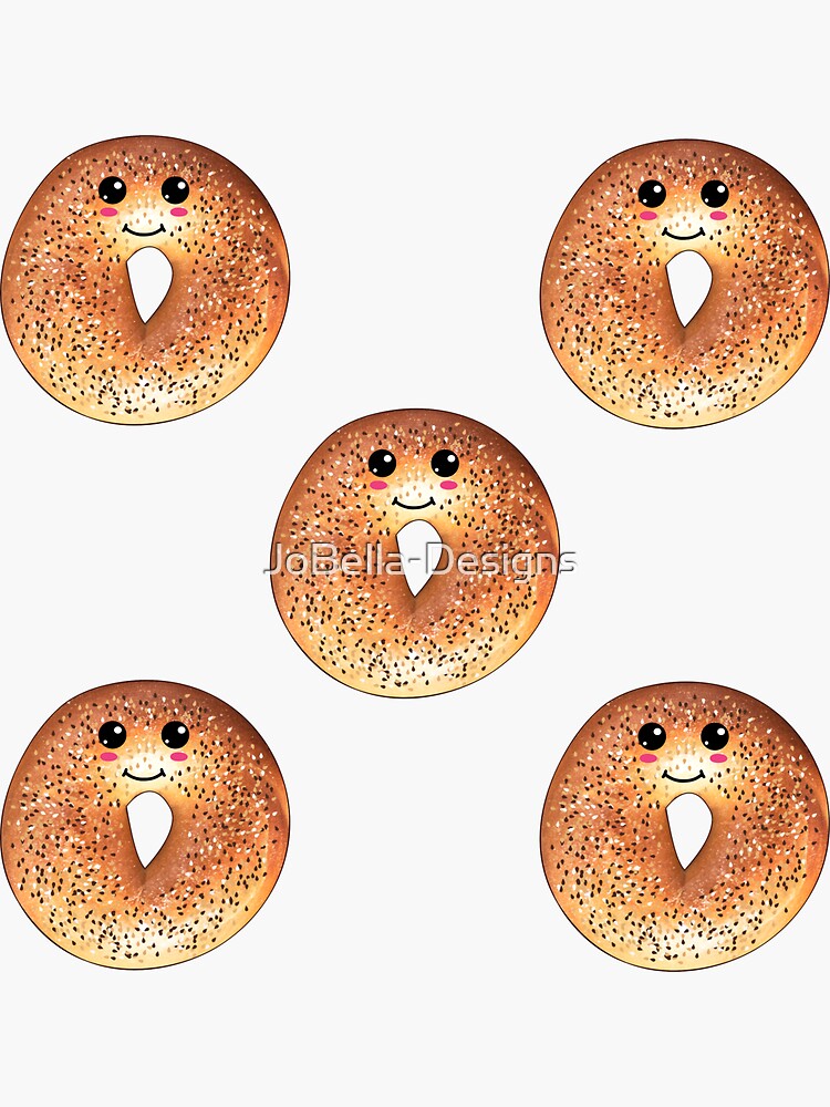 "Kawaii Bagel - Cute Smiling Jewish Food Design" Sticker for Sale by ...