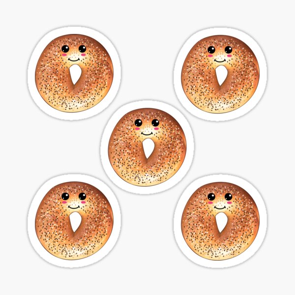 "Kawaii Bagel - Cute Smiling Jewish Food Design" Sticker for Sale by ...