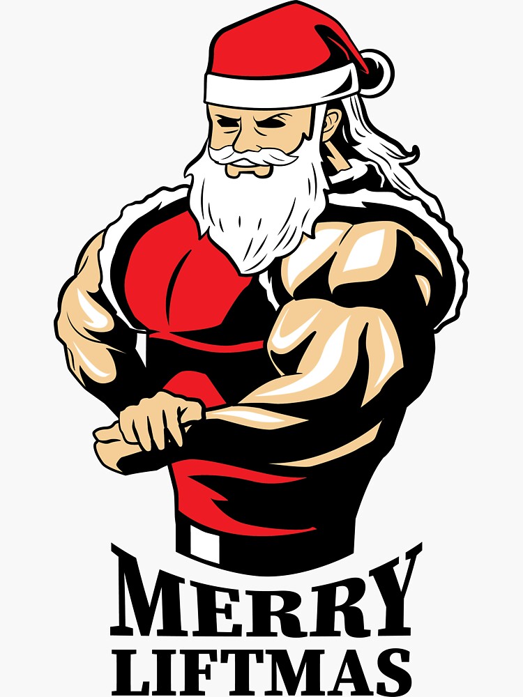 Pegatina «Merry Liftmas Jacked Santa» de PumpedupApparel | Redbubble