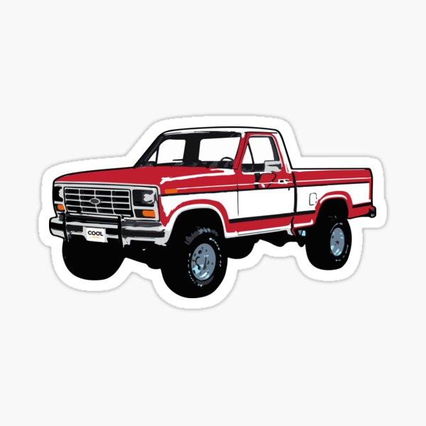 "Red & White 80s 4x4 F Truck" Sticker by CoolRide | Redbubble