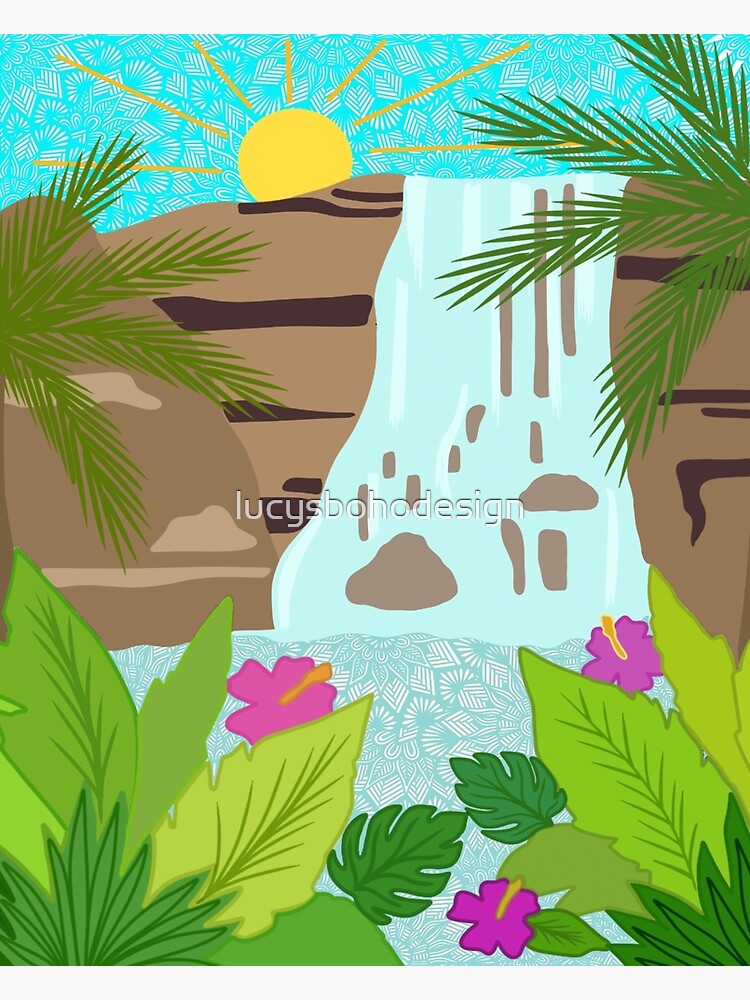 "Waterfall Landscape | tropical art | waterfall art | zentangle art ...