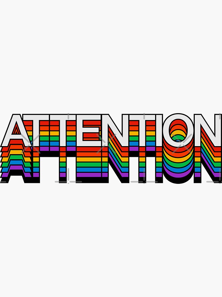 "attention rainbow retro aesthetic modern typography" Sticker for Sale ...
