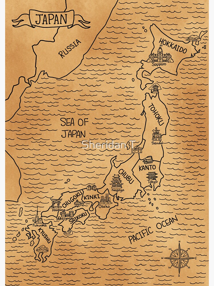 "Brown Vintage Map of Japan" Sticker by sheridanartwork | Redbubble