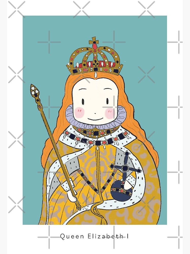 "Cute Hand Drawn History Figures Queen Elizabeth I" Art Print by ...