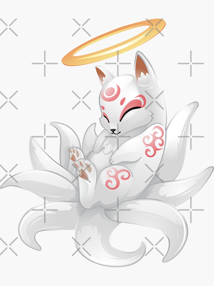"Cute Fox Kitsune Japanese Nine Tails Halo" Sticker for Sale by MihaelV ...