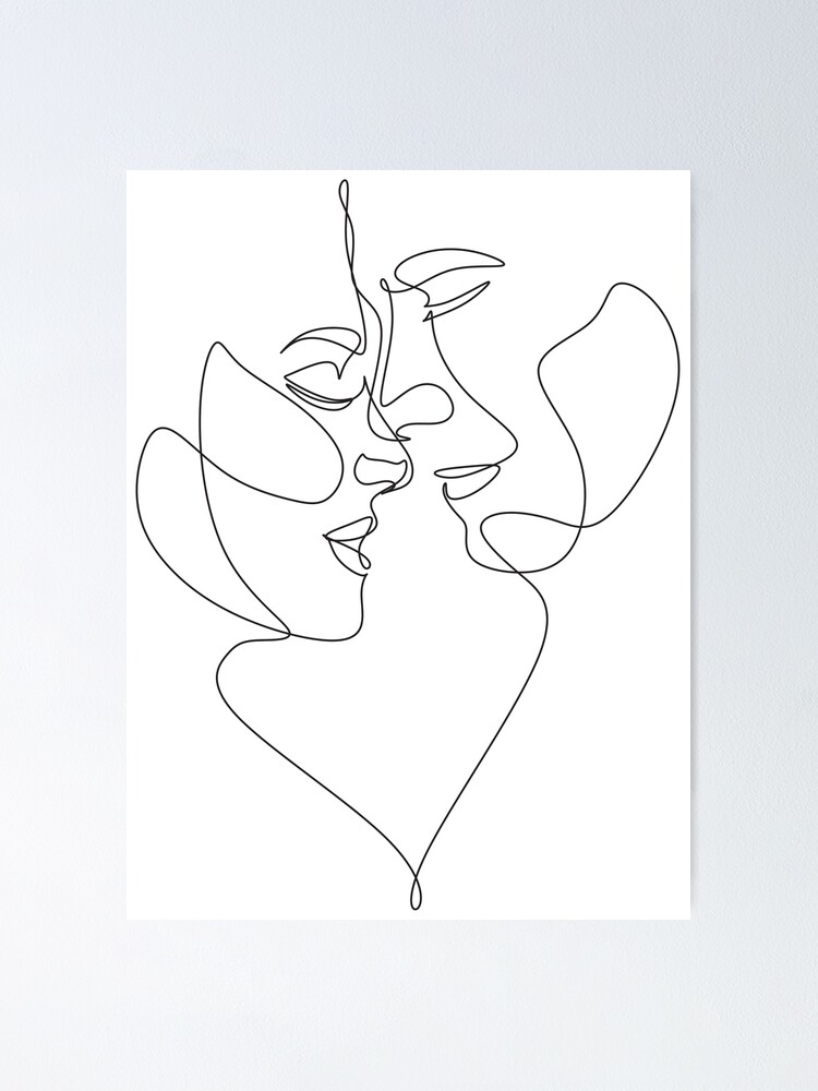 "Couple in an embrace Line Art Drawing" Poster for Sale by KayliGo ...