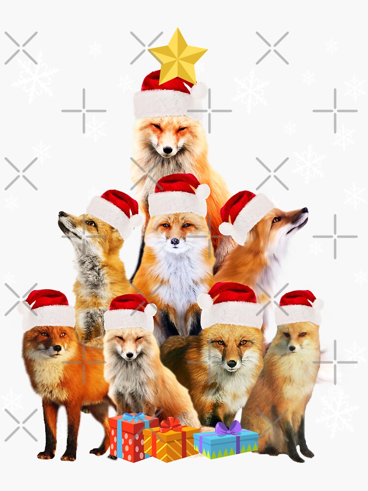 "christmas fox tree for upcoming Xmas holidays" Sticker for Sale by ...