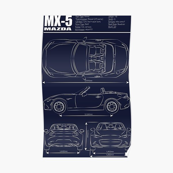 "Miata Blueprint ND White" Poster by Vonarp | Redbubble