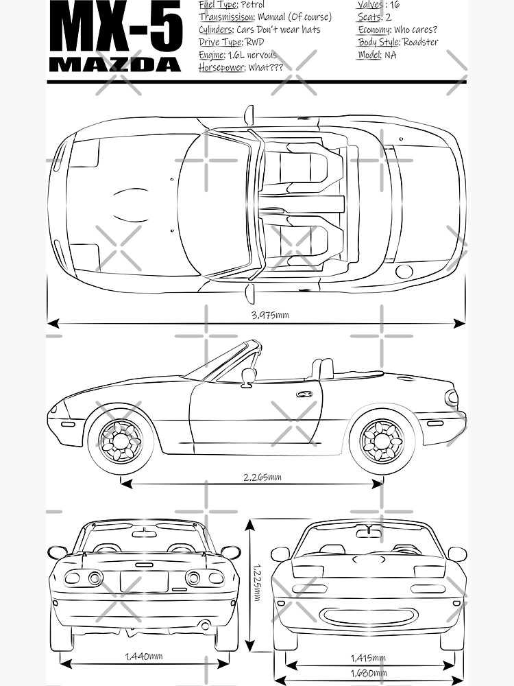 "Miata Blueprint NA Black" Art Print for Sale by Vonarp | Redbubble