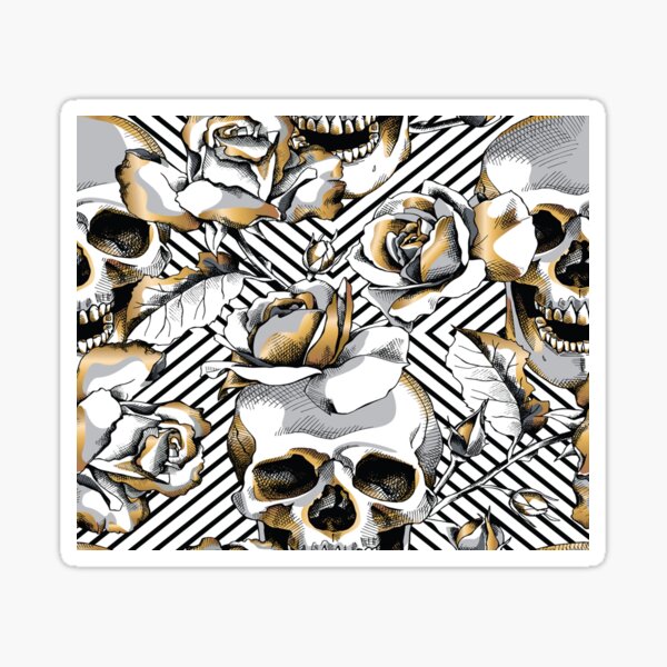 "Skull With Golden Rose" Sticker for Sale by BeachHouseArt | Redbubble