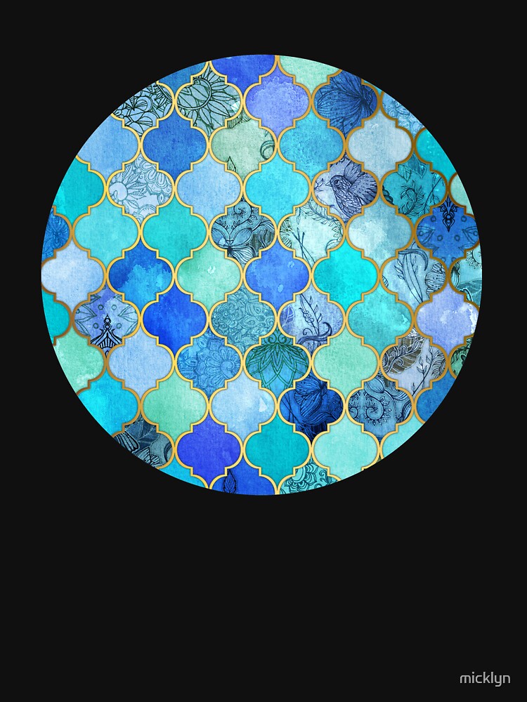 Cobalt Blue, Aqua & Gold Decorative Moroccan Tile Pattern Kid Pullover ...