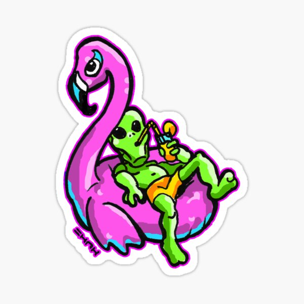 "Flamingo Floating Sippin Alien #giftoriginal #redbubble" Sticker by ...