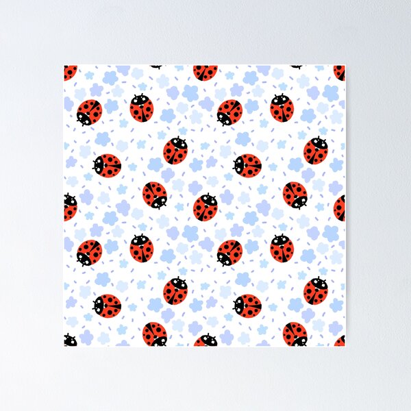 "Ladybugs Ladybirds in a blue flowers garden" Poster for Sale by ...