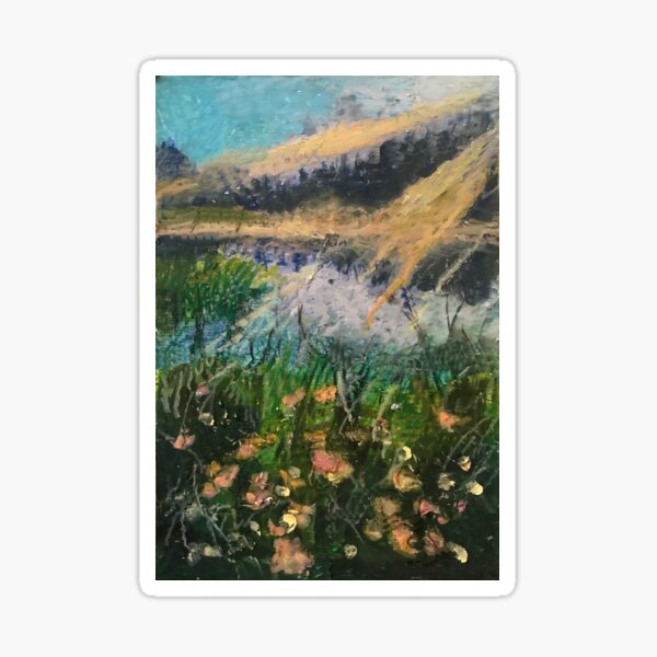 "Oil Pastel Sun Rays on Lake" Sticker by LitArtByGina | Redbubble