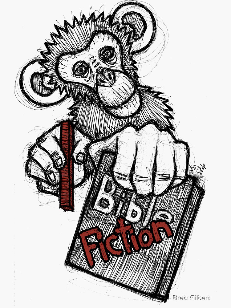 "Monkey Bible Fiction" Sticker for Sale by bgilbert | Redbubble
