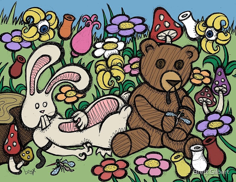 "Teddy Bear And Bunny - Chasing The Dragon" by Brett Gilbert | Redbubble
