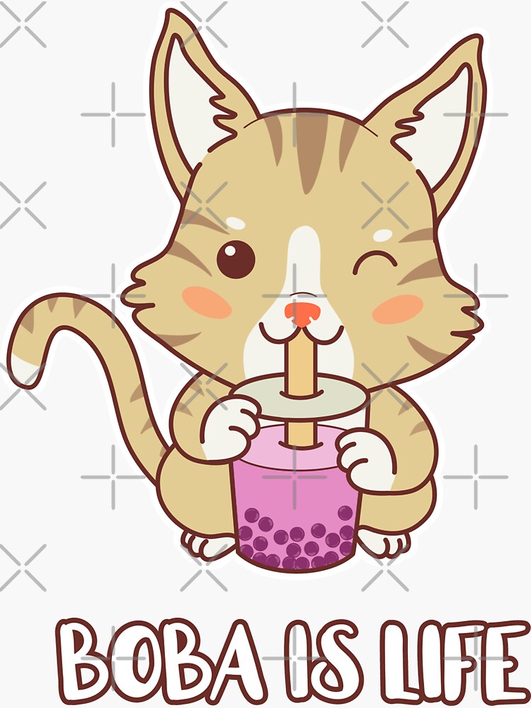 "Boba is Life - Bubble Tea Kawaii Cat" Sticker for Sale by zorrorojo ...