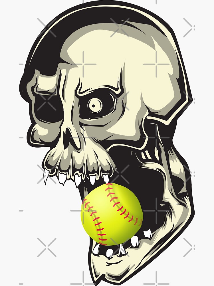 "Skull with Softball inside mouth - Softball Halloween Costume" Sticker ...