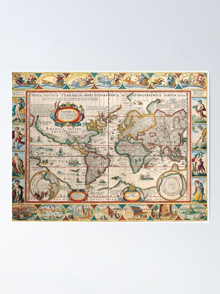 "Antique Maps of the World The Americas 1628" Poster for Sale by ...