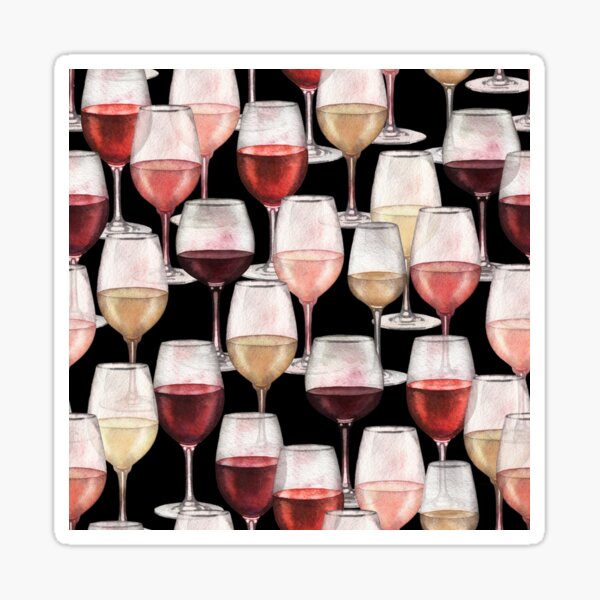 "Watercolor transparent glasses of red, rose and white wines" Sticker ...