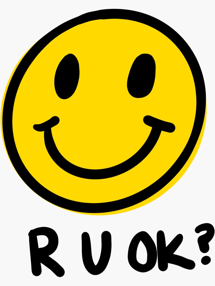 "r u okay? smiley face" Sticker by emxburney | Redbubble