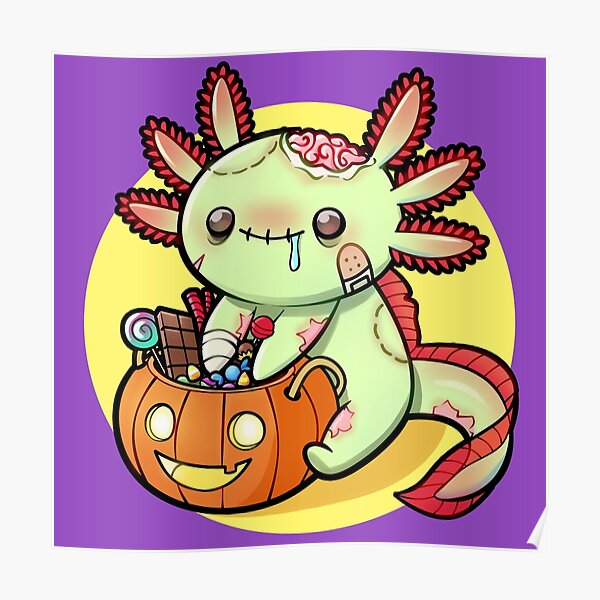 "Azomlotl Cute Halloween Zombie Axolotl" Poster for Sale by DinoKaoku ...