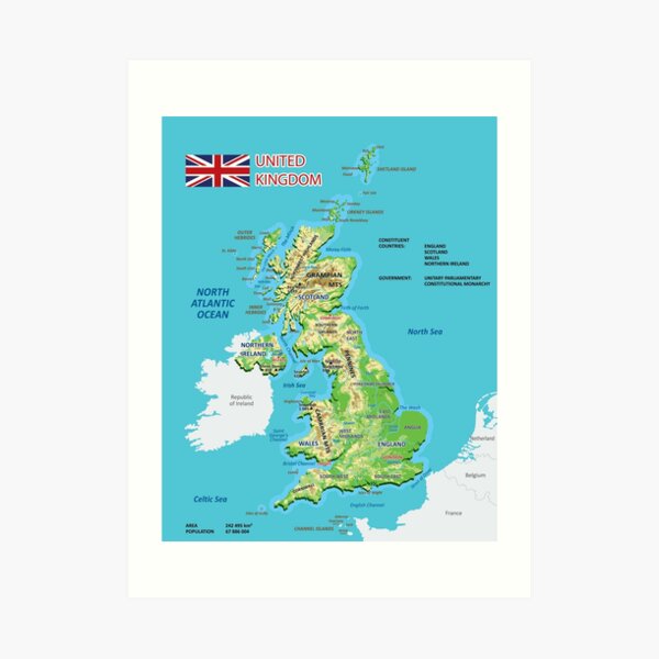 "Physical map of United Kingdom of Great Britain and Northern Ireland ...