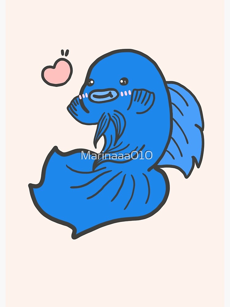 "Kawaii Cute Anime Funny Betta Fish - Blue" Poster for Sale by ...