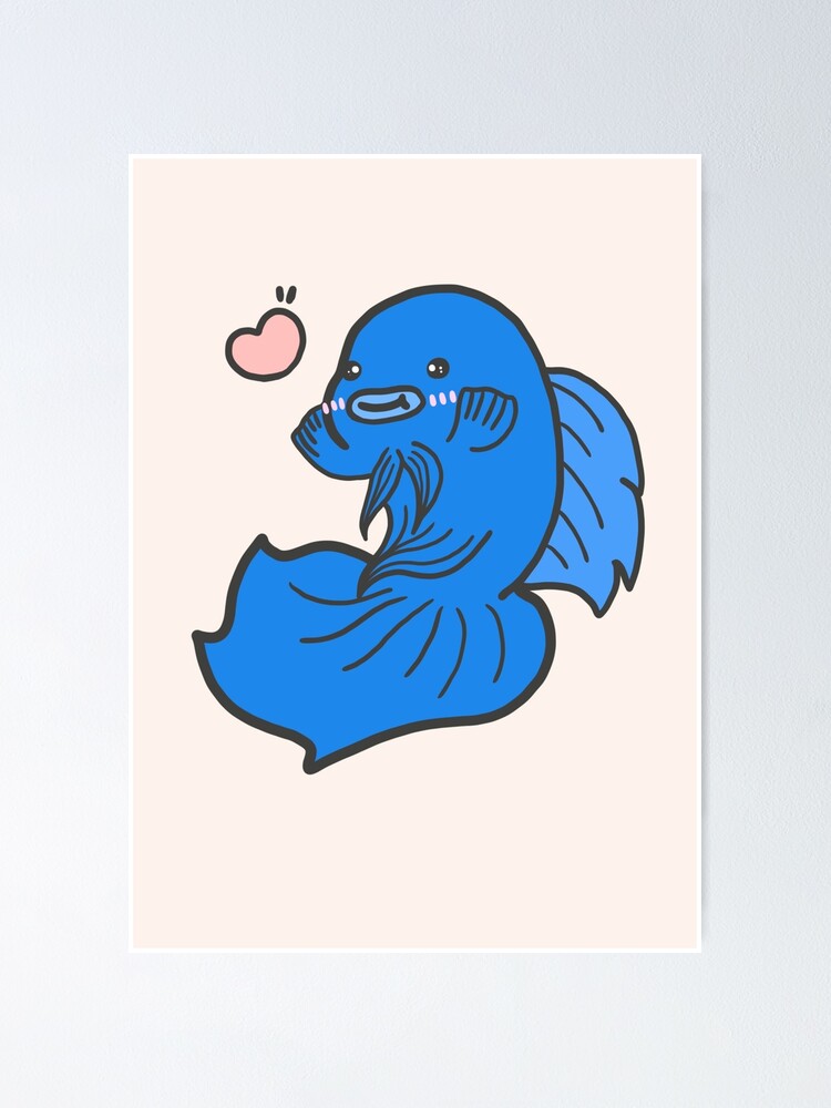 "Kawaii Cute Anime Funny Betta Fish - Blue" Poster for Sale by ...