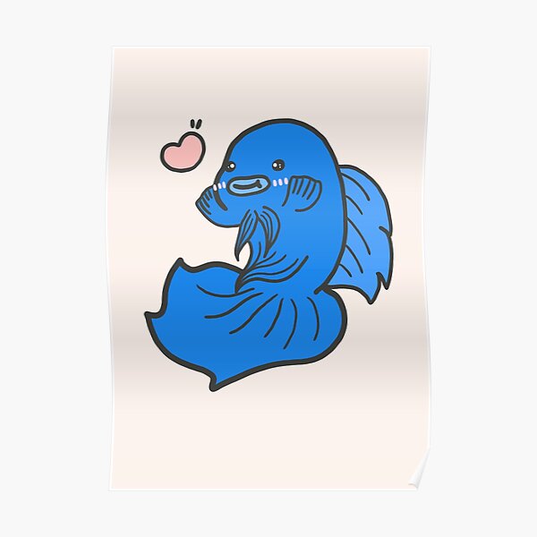 "Kawaii Cute Anime Funny Betta Fish - Blue" Poster for Sale by ...