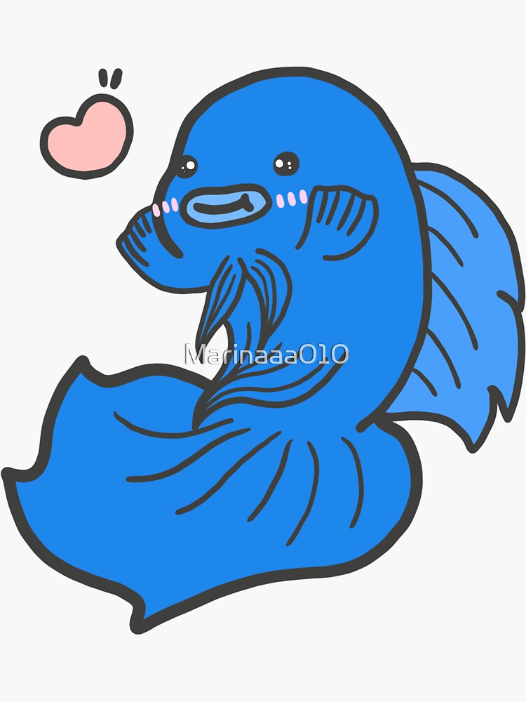 "Kawaii Cute Anime Funny Betta Fish - Blue" Sticker for Sale by ...