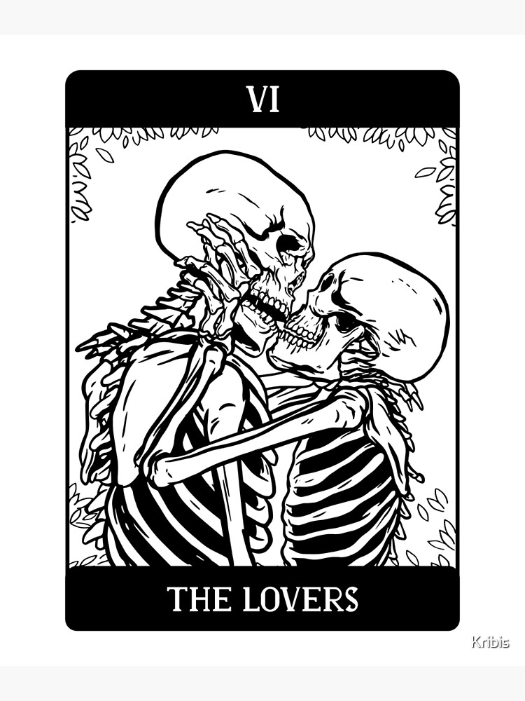 The Lovers Tarot Card Occult Gothic Skeleton Halloween Skull Poster