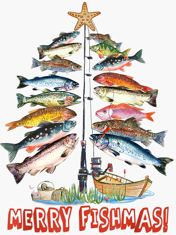 "Merry Fishmas Christmas Tree Fish Funny Fishing" Sticker for Sale by ...