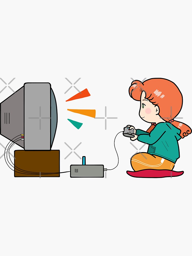 "Chibi Anime Girl Playing Retro Games Drawing" Sticker by MariOyama ...