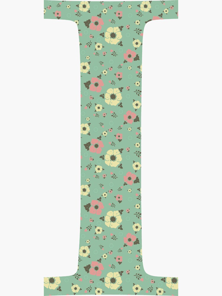 Pegatina «Copia de la letra I, color antiguo de flores vintage verde ...