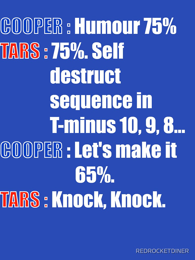 "TARS Humour down to 65%" Essential T-Shirt for Sale by REDROCKETDINER ...