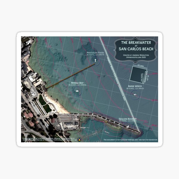 "The Breakwater at San Carlos Beach scuba map" Sticker for Sale by ...