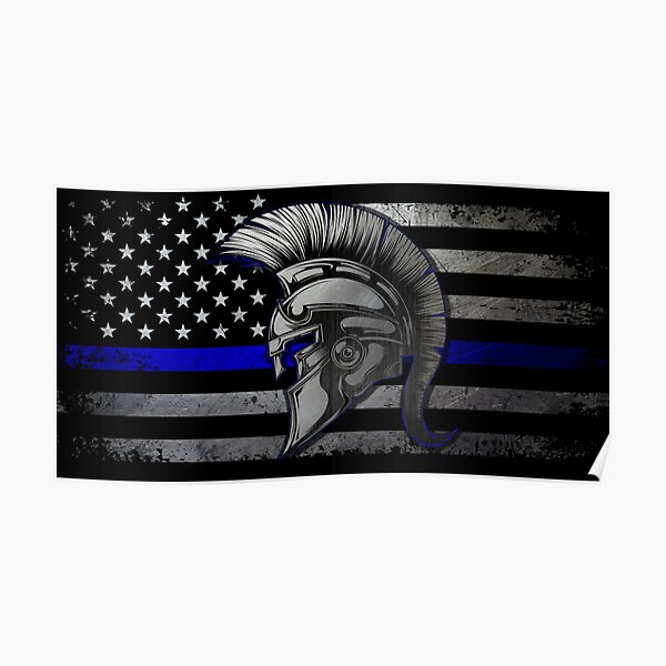 "Thin Blue Line Spartan Grunge American Flag" Poster by artistwill ...