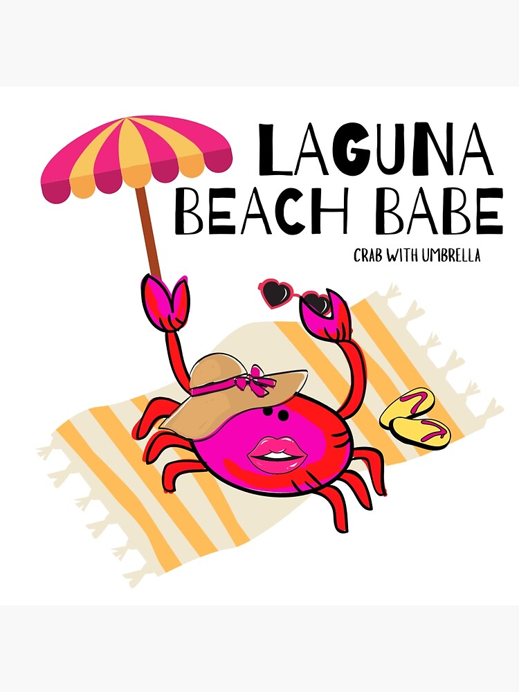 LAGUNA BEACH BABE” CUTE CARTOON FUCHSIA RED PINK CRAB WITH UMBRELLA ...