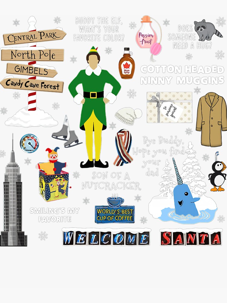 "Buddy the Elf collage, Red background Classic " Sticker by fencinghill ...