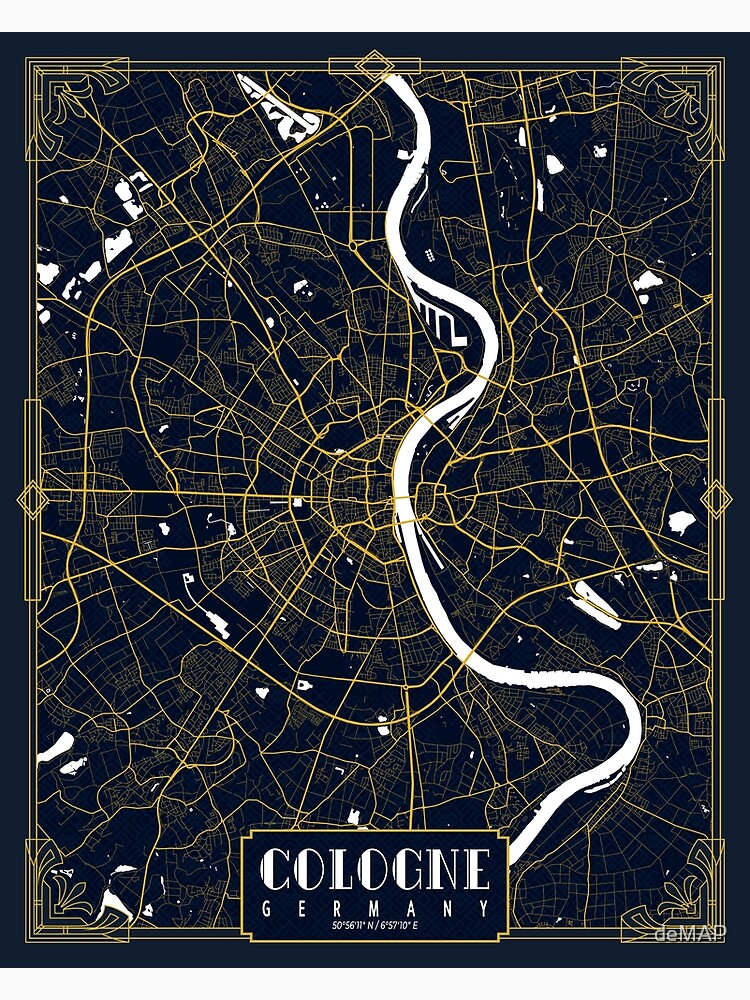 "Cologne City Map of Germany - Gold Art Deco" Poster for Sale by deMAP ...