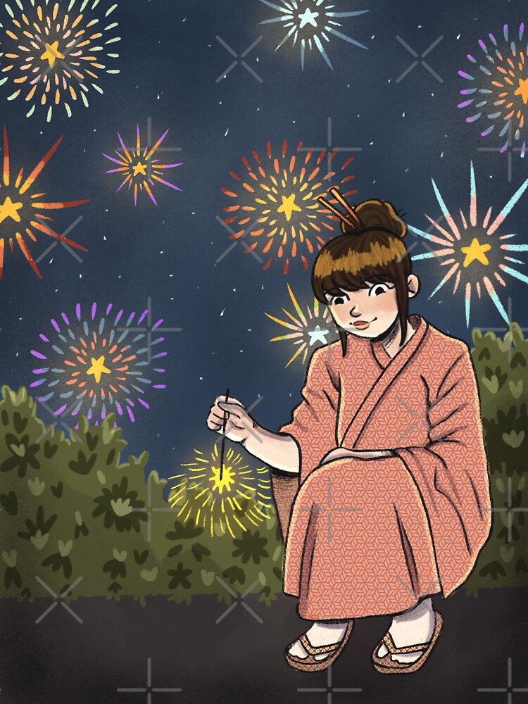 "Japanese Girl at Firework Festival " Sticker for Sale by idenizturk ...