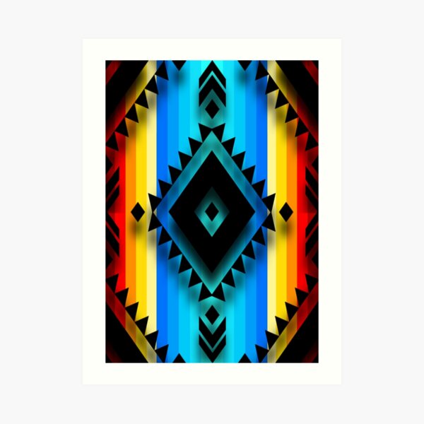 "Blues / Fire Color/ Black Diamond Native American Geometric Design ...
