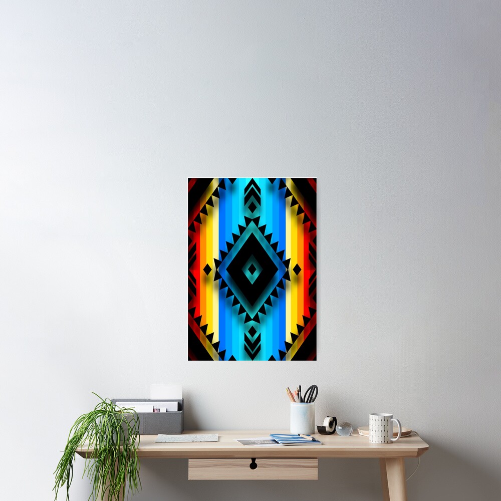 "Blues / Fire Color/ Black Diamond Native American Geometric Design ...
