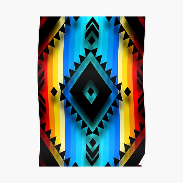"Blues / Fire Color/ Black Diamond Native American Geometric Design ...