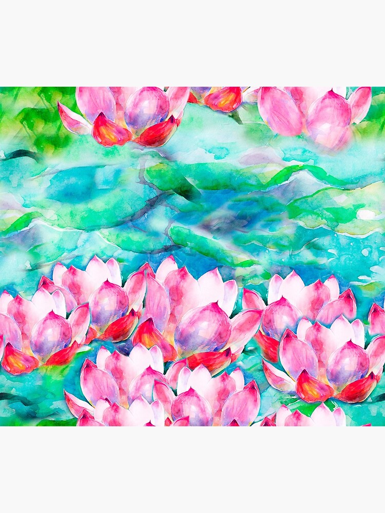 Lámina fotográfica «Acuarela transparente, loto rosa, lirio en agua ...