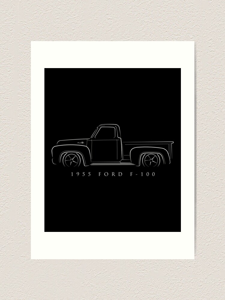 "1955 Ford F100 pickup profile stencil white" Art Print for Sale by ...