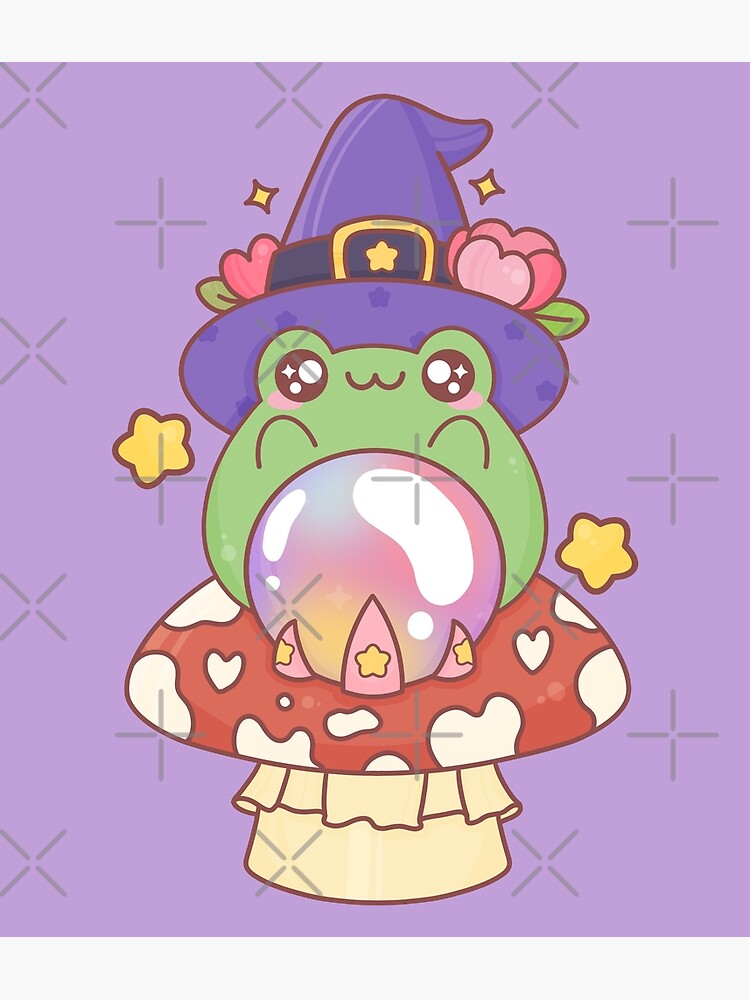 "Kawaii Chibi Green Witch Frog Mushroom Crystal Ball Cute" Poster for ...